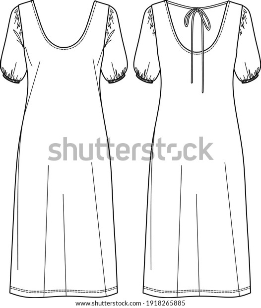 Vector Midi Dress Technical Drawing Woman 库存矢量图（免版税）1918265885