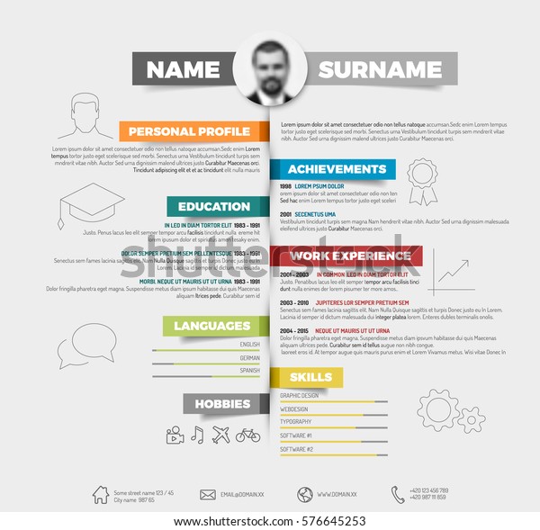 Vektor Stok Vektor minimalis cv/resume template dengan label (Tanpa ...