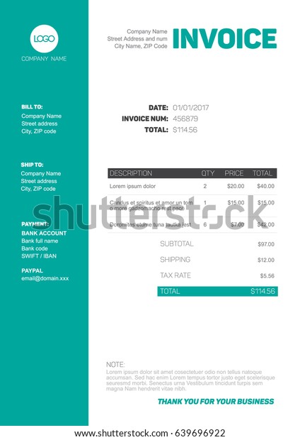 Vector Minimalist Invoice Template Design Your Stock Vector (Royalty ...