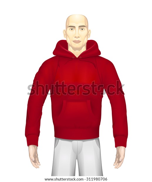 Vector Model Red Hoodie Bold Caucasian Stock Vector (Royalty Free ...