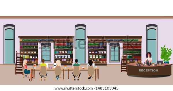 Vector Modern Library Interior Bookshelves Desks Stock Vector (Royalty ...