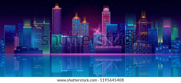Vector Modern Megapolis Night Illumination Bright Stock Vector (Royalty ...