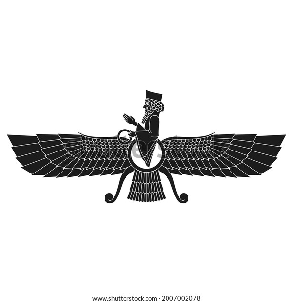 vector monochrome icon with ancient sumerian symbol Faravahar for your ...