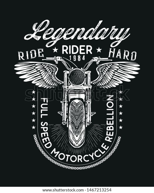 Vector Monochrome Illustration Motorcycle Wings Design Stock Vector ...