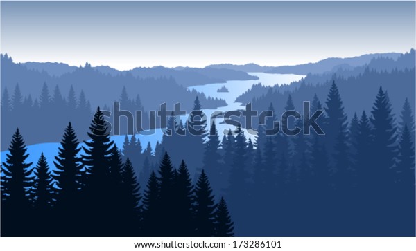 Vector Morning Beautiful Mountains River Stock Vector Royalty Free
