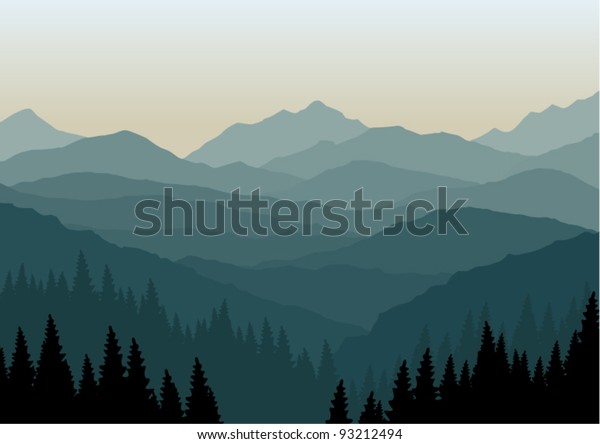 Vector Morning Mountains Stock Vector (Royalty Free) 93212494