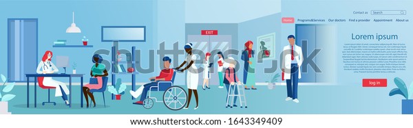 Vector Multicultural Patients Standing Hospital Hall Stock Vector ...