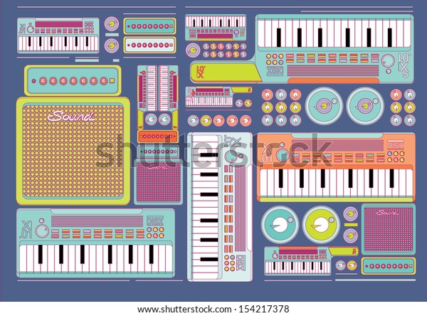 Vector Music Set Synthesizer Keys Knobs Stock Vector (Royalty Free ...