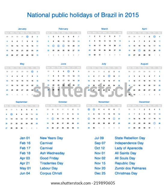 Vector National Public Holidays Brazil 2015 Stock Vector (Royalty Free ...