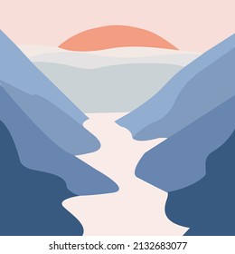 Vector Nature Rock Sun River Stock Vector (Royalty Free) 2132683077 ...