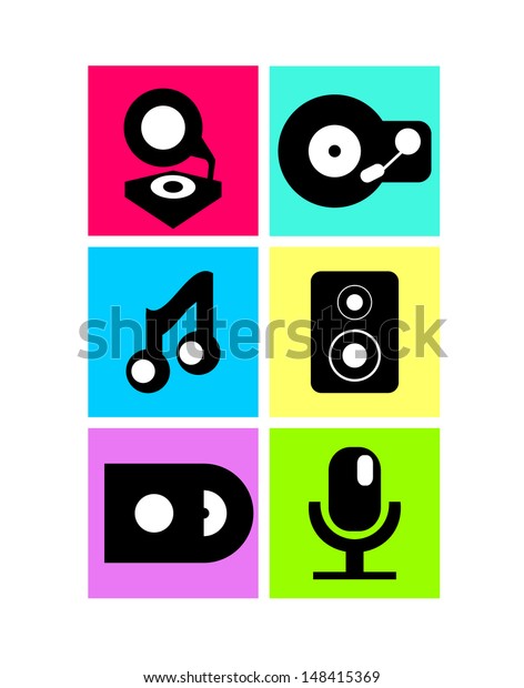 Vector Neon Colored Music Icons Record Stock Vector (Royalty Free ...
