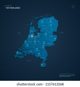 Vector Netherlands Map Illustration Blue Neon Stock Vector (Royalty ...