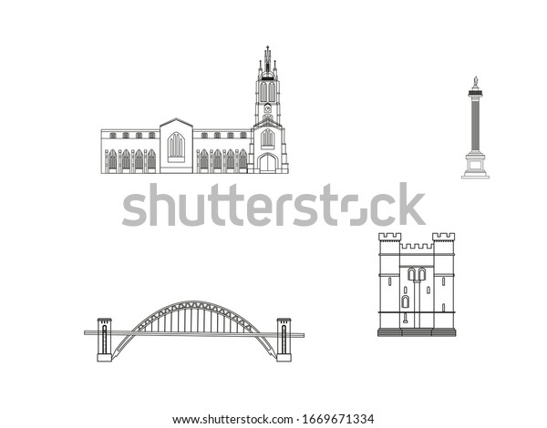 Vector Newcastle City Landmarks North England Stock Vector (Royalty ...