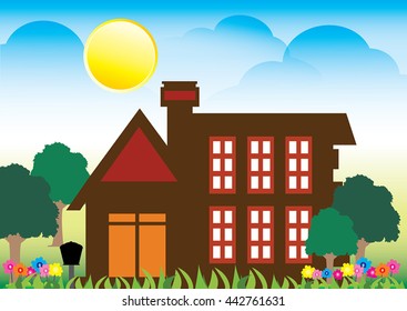 Vector Nice Big House Sun Design Stock Vector (Royalty Free) 442761631 ...
