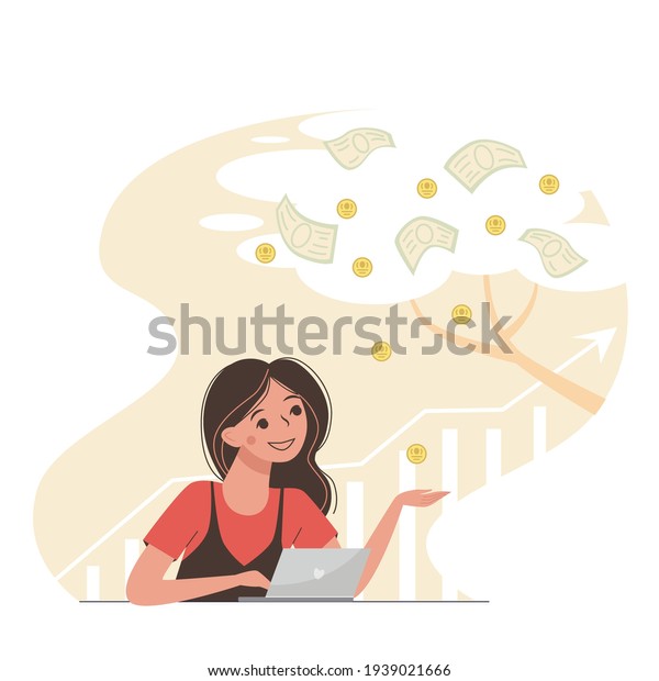 Vector Nice Cartoon Girl Makes Money Stock Vector (Royalty Free ...