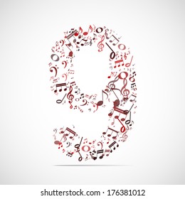 Vector Number Nine Made Music Notes Stock Vector (Royalty Free ...