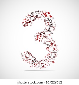 Vector Number Three Made Music Notes Stock Vector (Royalty Free ...