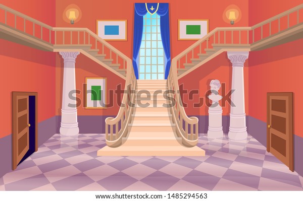 Vector Old Hall Room Stairs Doors 库存矢量图（免版税）1485294563 | Shutterstock
