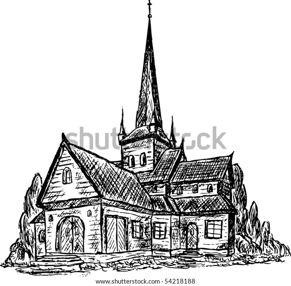 Vector Old Wooden Chapel Isolated On Stock Vector (Royalty Free ...