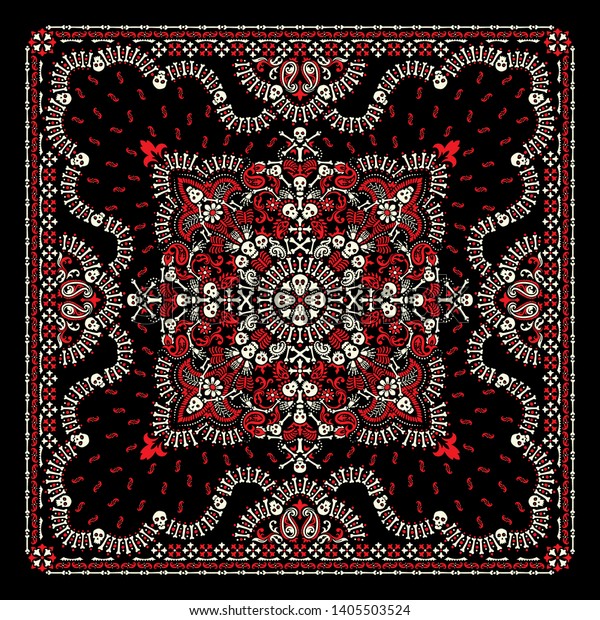 Vector Ornament Paisley Skulls Bones Bandana Stock Vector (Royalty Free ...