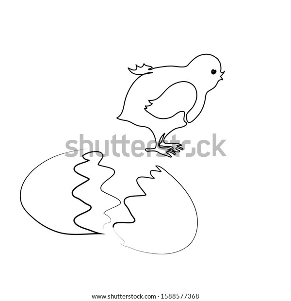 Vector Outline Drawing Chicken Hatched Egg Stock Vector (Royalty Free ...