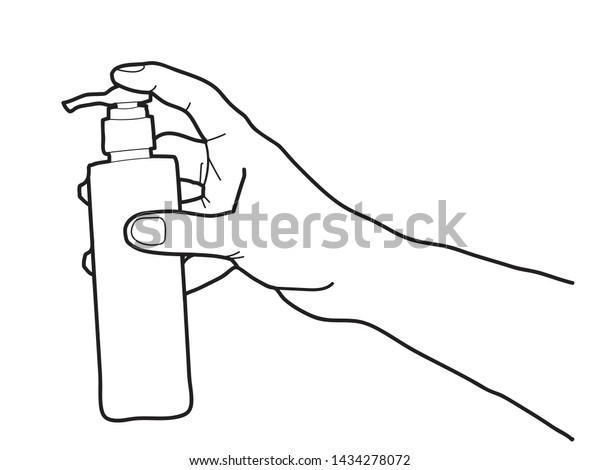 Vector Outline Drawing Hand Holding Lotion Stock Vector (Royalty Free ...