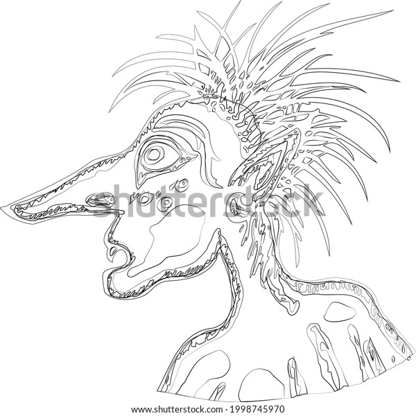 Vector Outline Drawing Portrait Fantasy Monster Stock Vector (Royalty ...