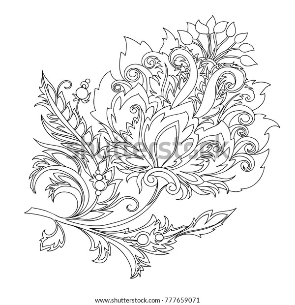 Vector Outline Drawing Vintage Fantasy Flower Stock Vector (Royalty ...