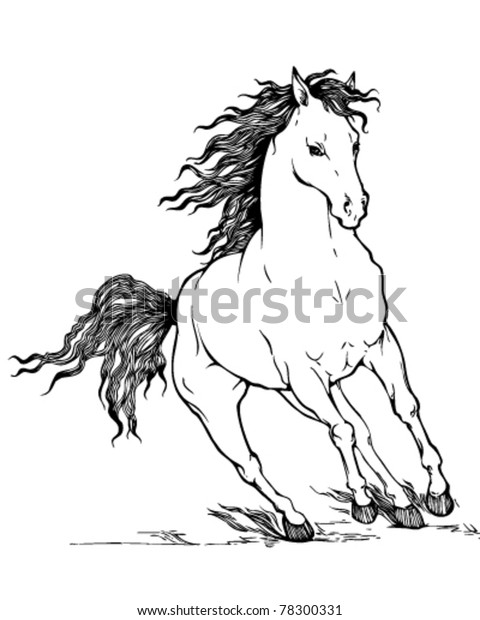 Vector Outline Illustration Galloping Horse Beautiful Stock Vector ...