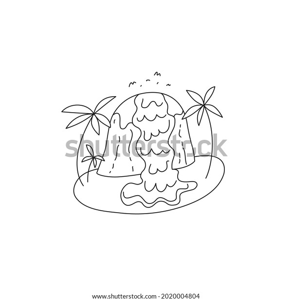 Vector Outline Illustration Tropical Island Waterfall Stock Vector ...