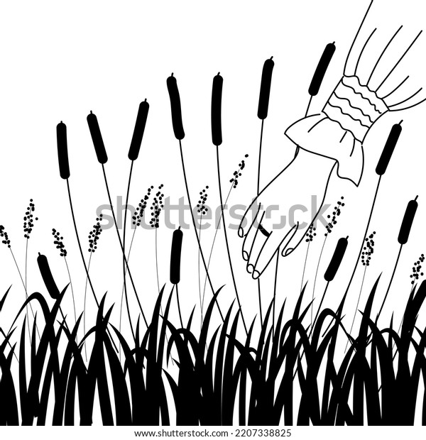 Vector Outline Illustration Waving Hand Middle Stock Vector (Royalty ...