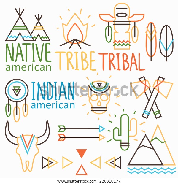 Vector Outline Tribal Labels Set Native Stock Vector (Royalty Free ...