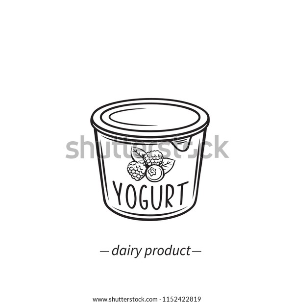 Vector Outline Yogurt Icon Berries Dairy Stock Vector (Royalty Free ...