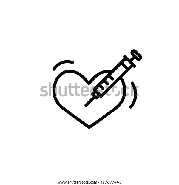 Vector Outlined Icon Reanimated Heart Adrenaline Stock Vector (Royalty ...
