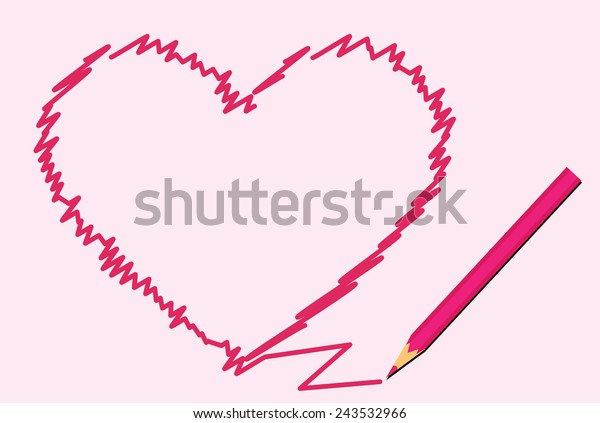 Vector Pen Drawing Pink Heart Stock Vector (Royalty Free) 243532966 ...