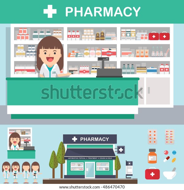 Vector Pharmacy Drugstore Set Design Shop Stock Vector (Royalty Free ...