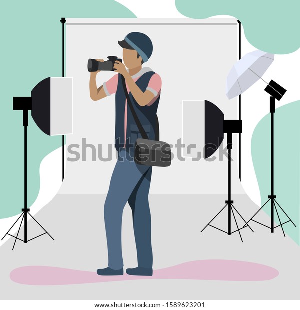 Vector Photographer Stand Studio Room Freelance Stock Vector (Royalty ...