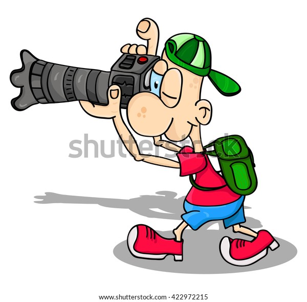 Vector photographer, young man with camera and backpack taking photos Vector photographer, young man with camera and backpack taking photos
