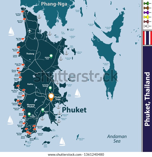 Vector of Phuket Province, Thailand. Map contains Phang-Nga island ...