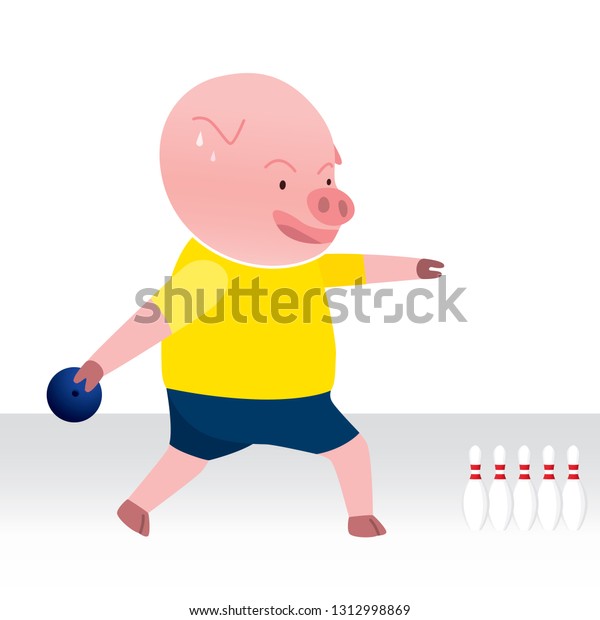 Vector Pig Cartoon Character Throwing Bowling Stock Vector (Royalty ...