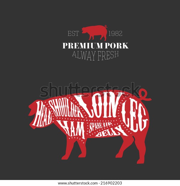 Vector Pig Cuts Diagram Vintage Style: vector de stock (libre de ...
