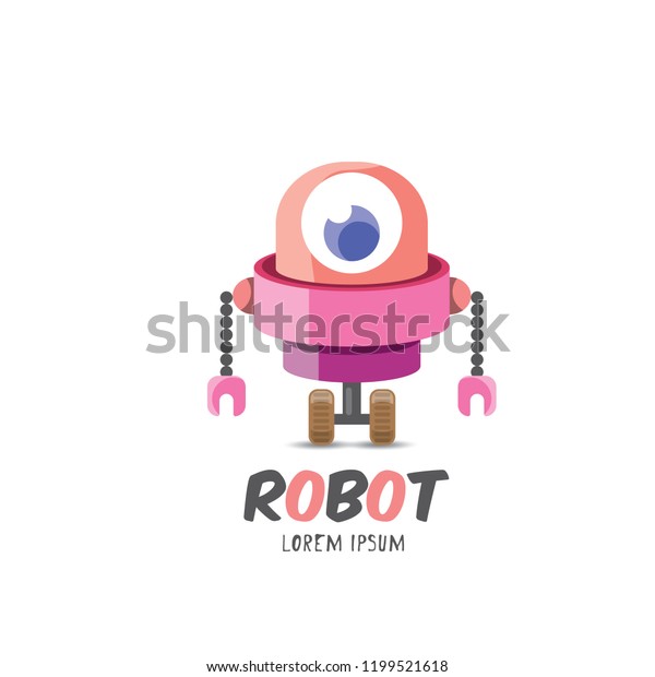Vector Pink Cartoon Cute Flat Robot Stock Vector (Royalty Free ...