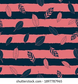 Vector Pink Linear Leaves Striped Seamless Stock Vector (Royalty Free ...