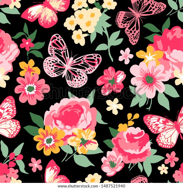 Vector Pink Yellow Seamless Floral Pattern Stock Vector (Royalty Free ...