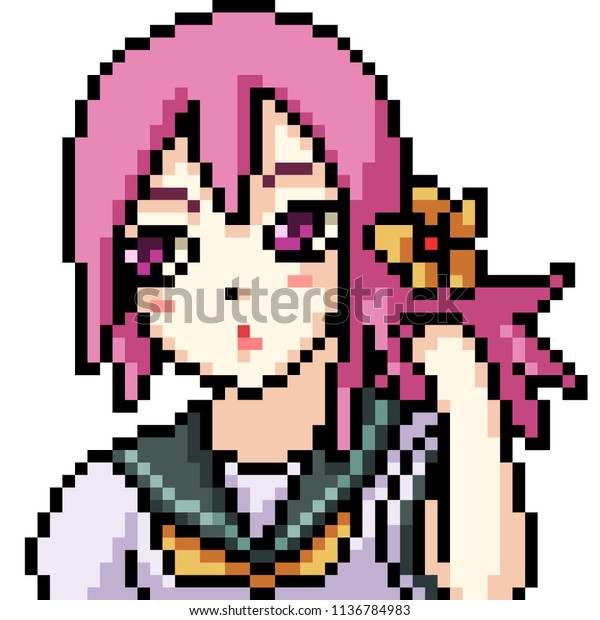 vector pixel art anime girl isolated cartoon