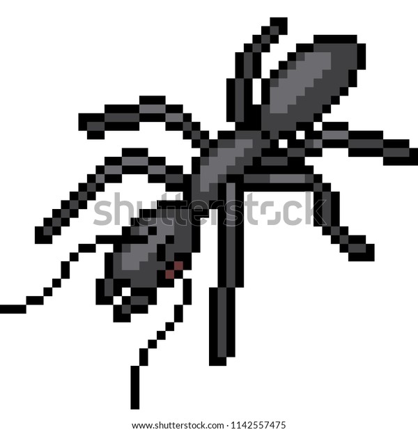Vektor Stok Vector Pixel Art Ant Black Isolated (Tanpa Royalti ...