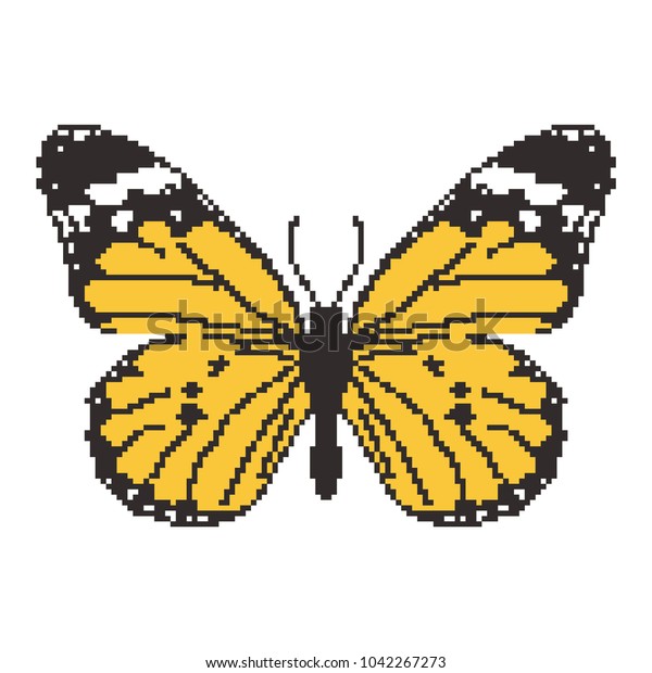 Vector pixel art butterfly isolated.