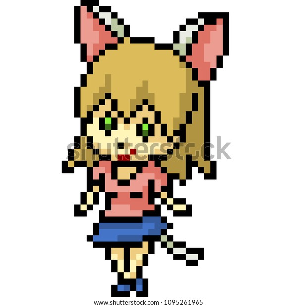 Vector Pixel Art Cat Girl Isolated Stok Vektör (Telifsiz) 1095261965 ...