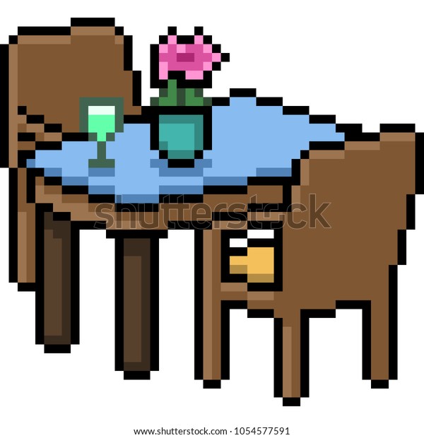 vector pixel art dinner table isolated cartoon