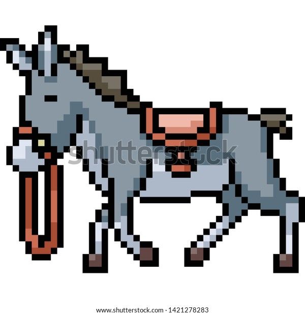 Vektor Stok Vector Pixel Art Donkey Isolated Cartoon (Tanpa Royalti ...